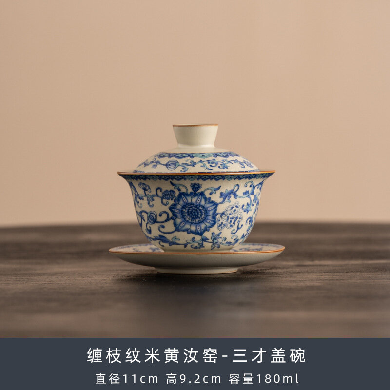 Синий и белый чайник из керамики Ru kiln для домашнего использования, одиночный чайник для заваривания чая, имитация элитной эмалированной чайной посуды.