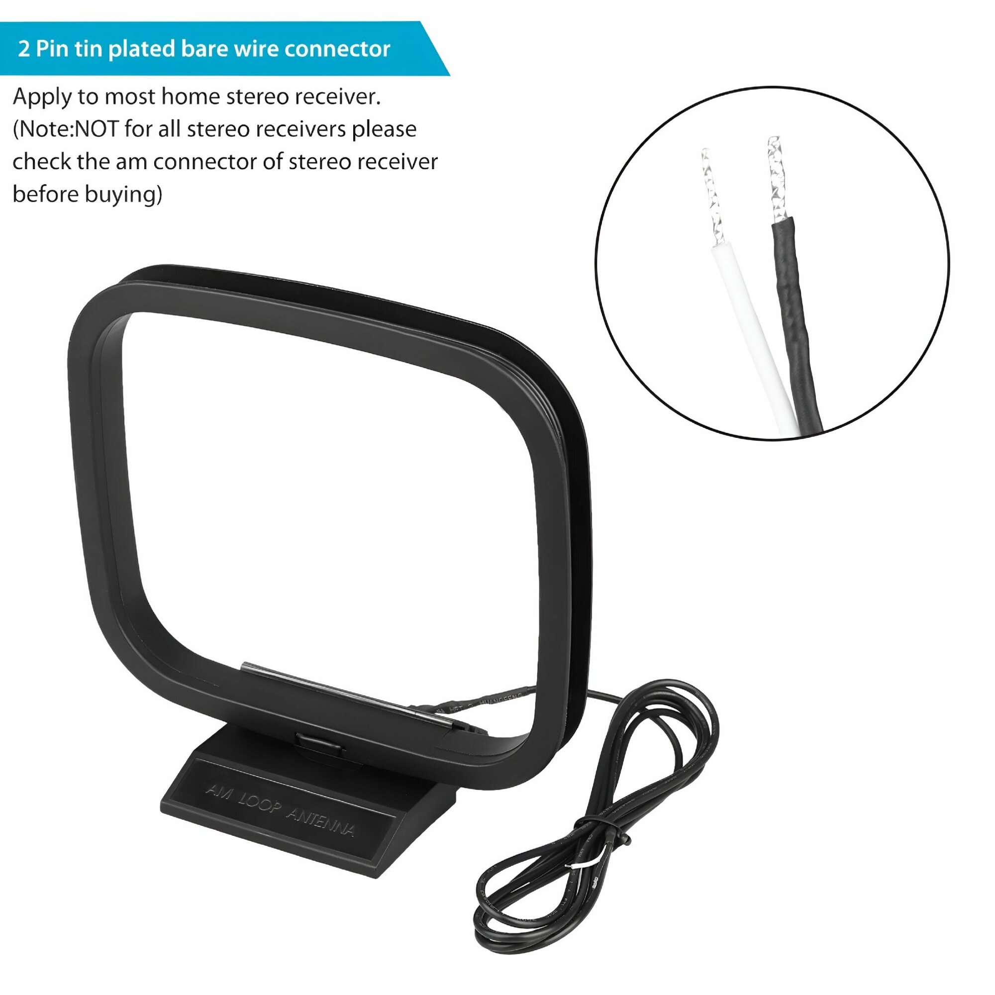 GJX Антенна AM/FM с петлевой конструкцией, 2-pin разъем для радиоприемников, провод для дома