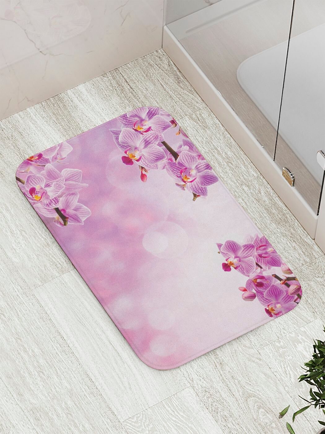 Коврик для ванной комнаты, туалета "Облачные орхидеи" противоскользящий, 52х77 см, JoyArty
