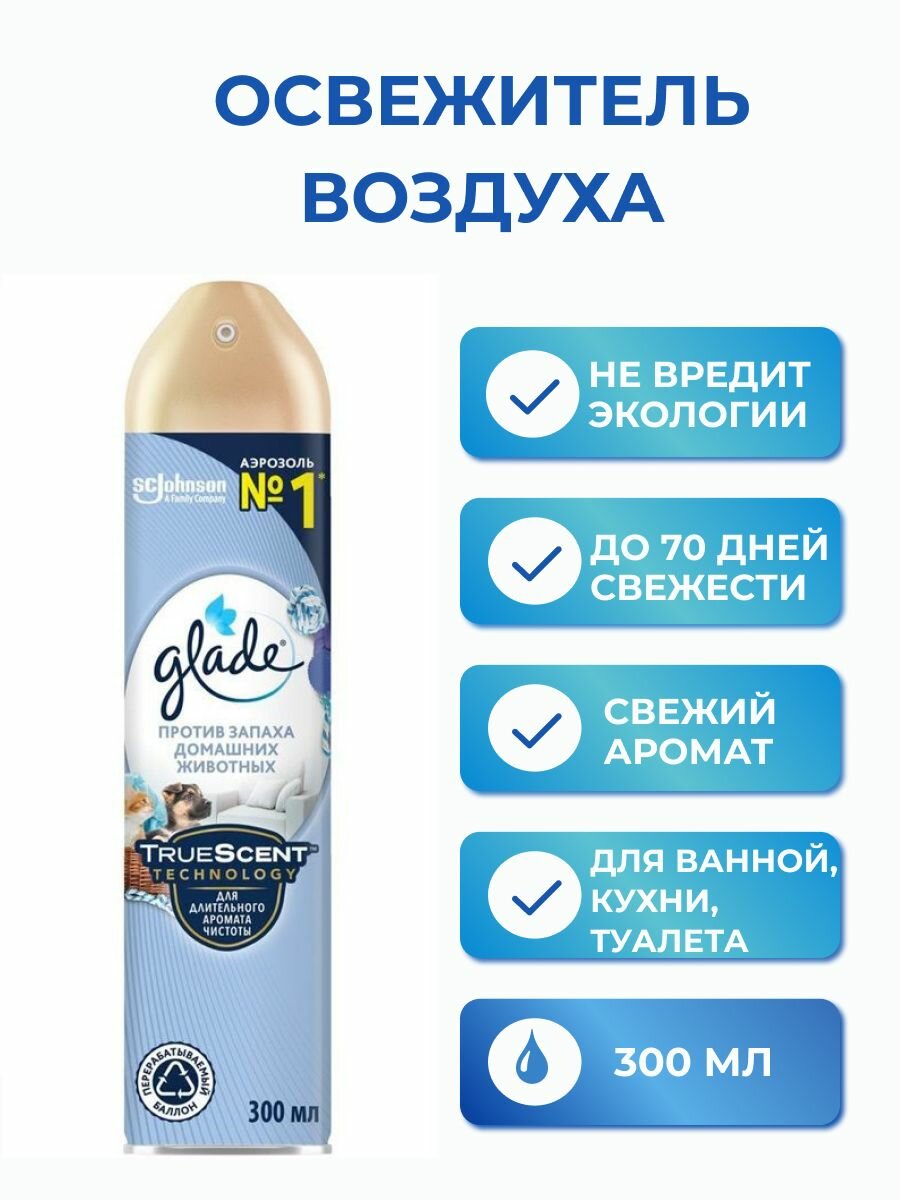 Glade Освежитель воздуха True Scent Technology, Против запаха домашних животных, 300 мл