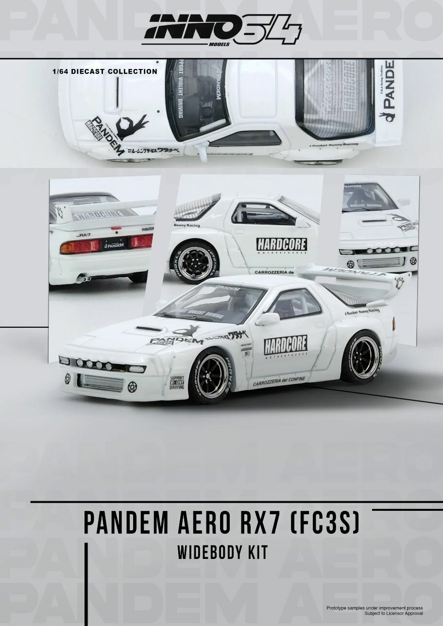 Коллекционная машинка INNO 1:64 MAZDA RX7 (FC3S) PANDEM AERO Widebody Kit White