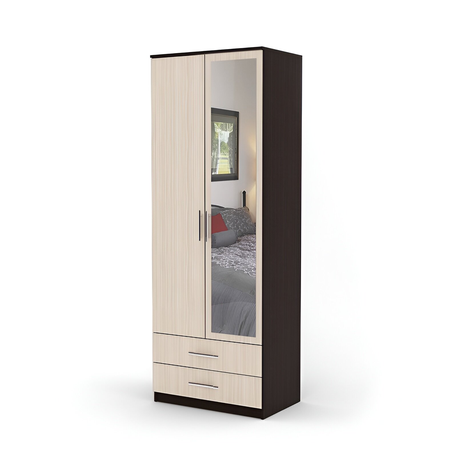 Шкаф для одежды Дуэт с зеркалом распашной 70х45х220 см Венге+Вяз