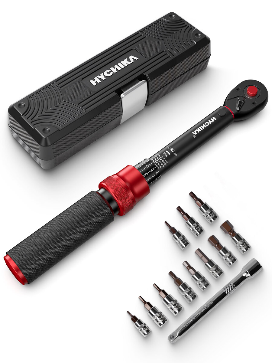 Динаметрический ключ 1/4" 25Нм щелчковый 13 шт. с кейсом HYCHIKA