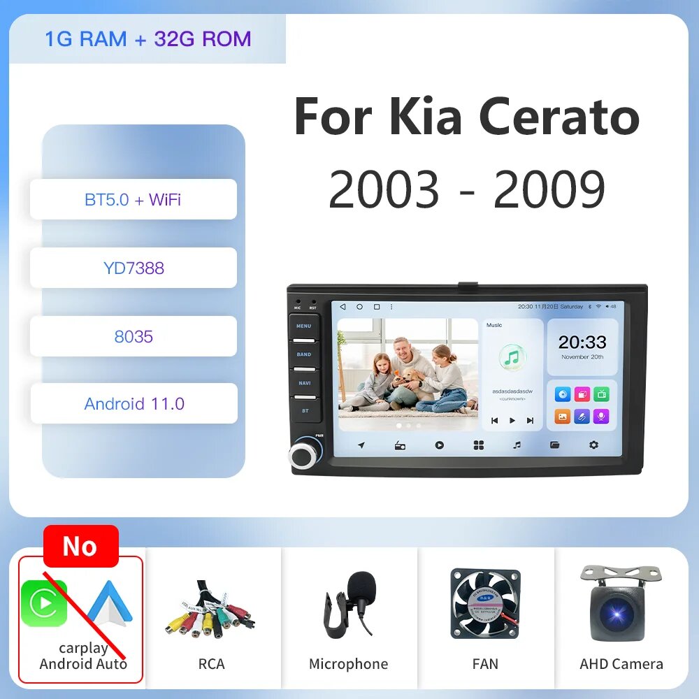 Мультимедийная магнитола Kapud для Kia, стерео-система на Android 12, с 7 "экраном, GPS, Навигатором, для Kia Cerato, Sportage, Forte, Spectra, Morning, CarPlay 3326 1 32 Pro AHD