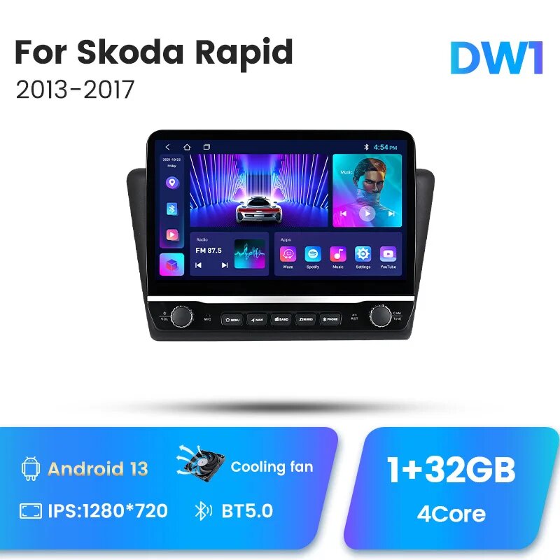Автомобильный радиоприемник Android 13 с большим экраном 10,1 дюйма для Skoda Rapid 2012 SK08DW1