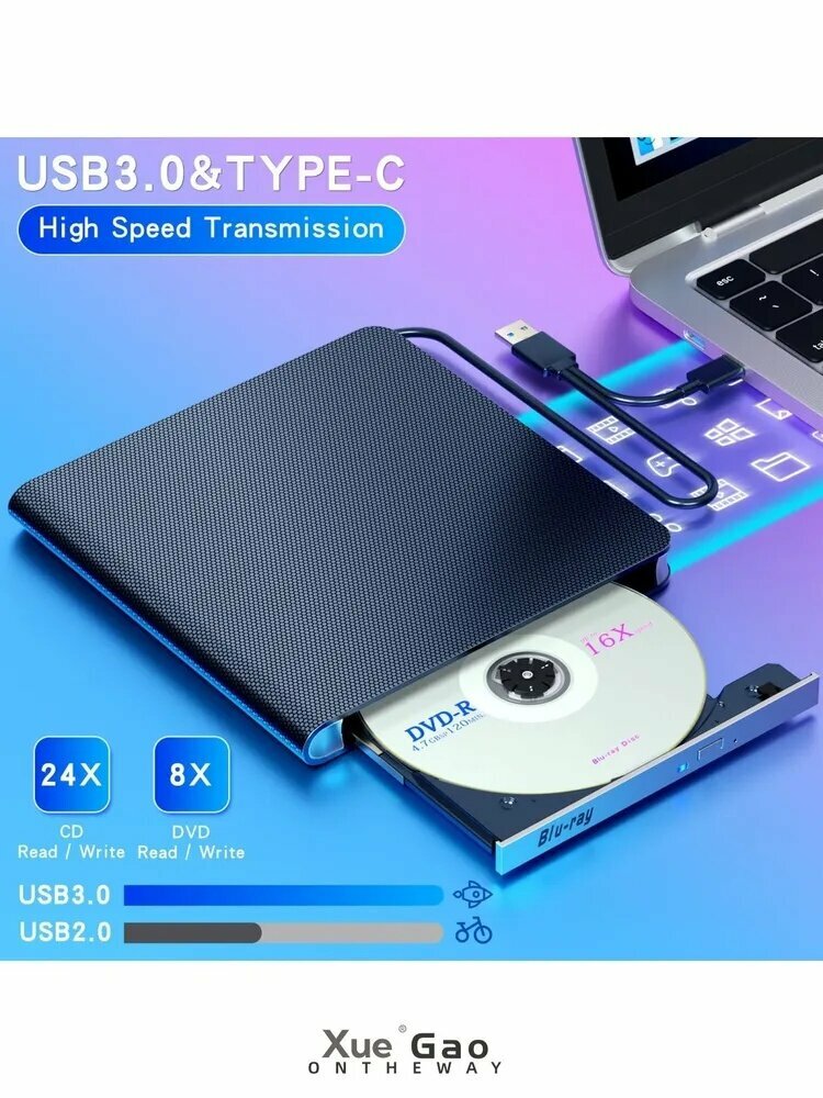 Новый многофункциональный высокоскоростной usb/typec внешний DVD-привод Blu-ray для ноутбуков, мобильных компьютеров, настольных компьютеров с записью данных на оптический привод