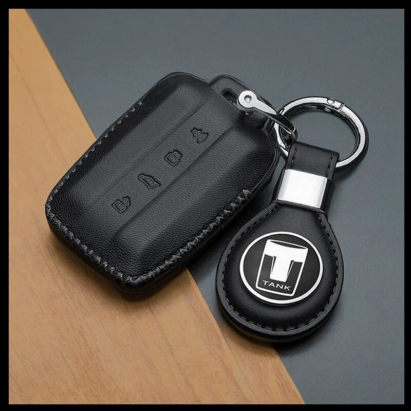 Чехол для ключей TANK 700 с кожаной застежкой - черный чехол для ключей мужской и женский