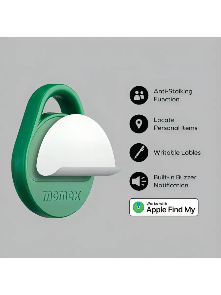 Трекер Momax Pinpop Lite BR10, GPS, Bluetooth, защита IP66, зеленый — фото 1