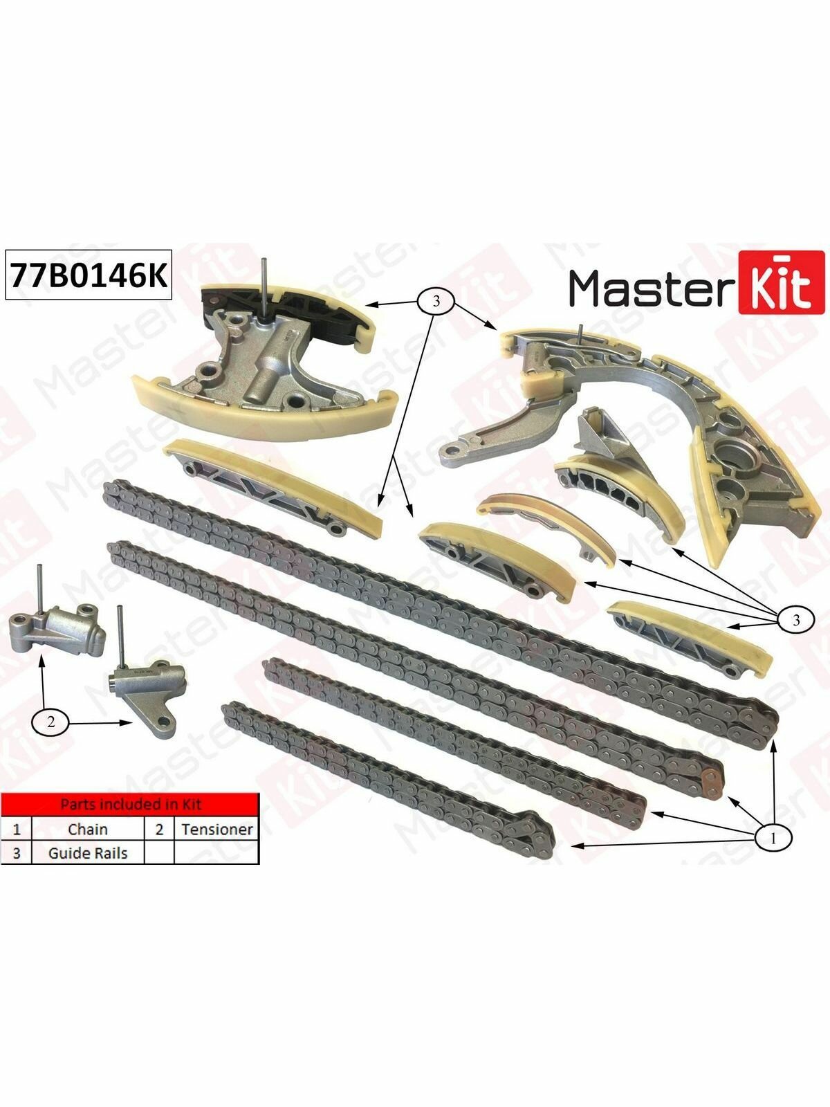 Комплект цепи ГРМ (без звездочек) для а/м AUDI Q7 / Ауди, MASTERKIT 77B0146K