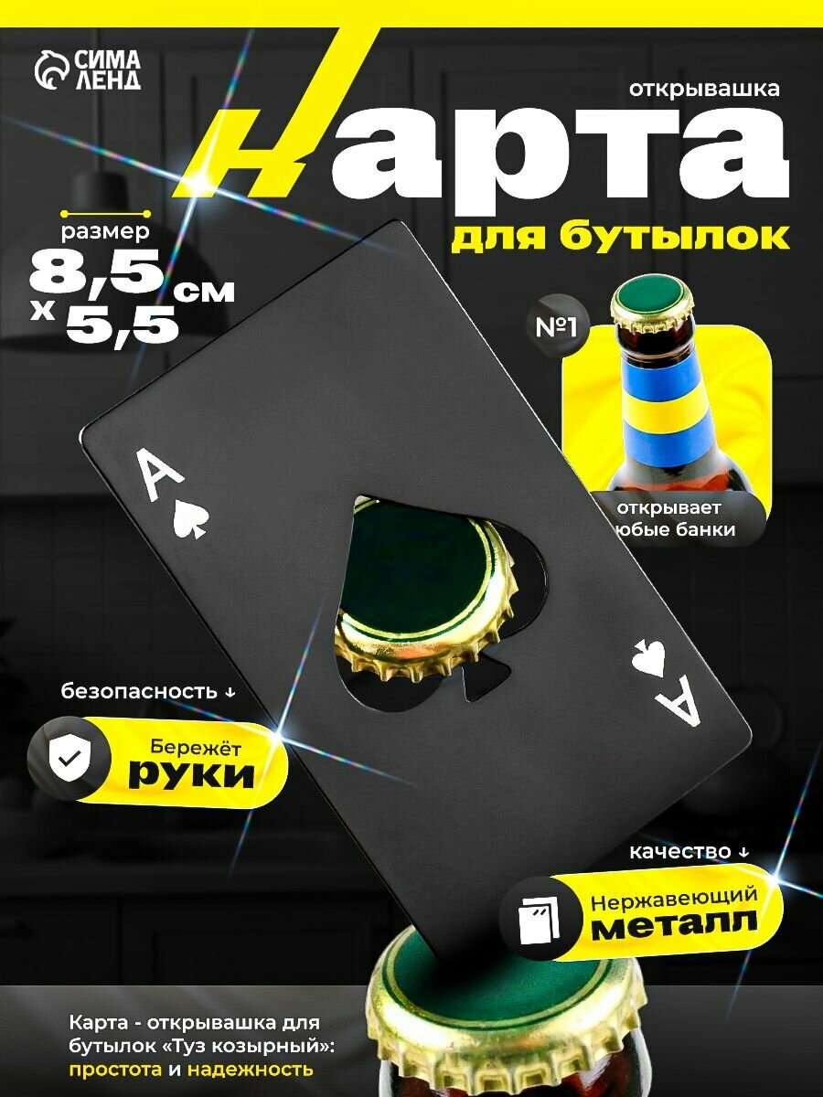 Карта-открывашка для бутылок, 8.5х5.5 см, металл