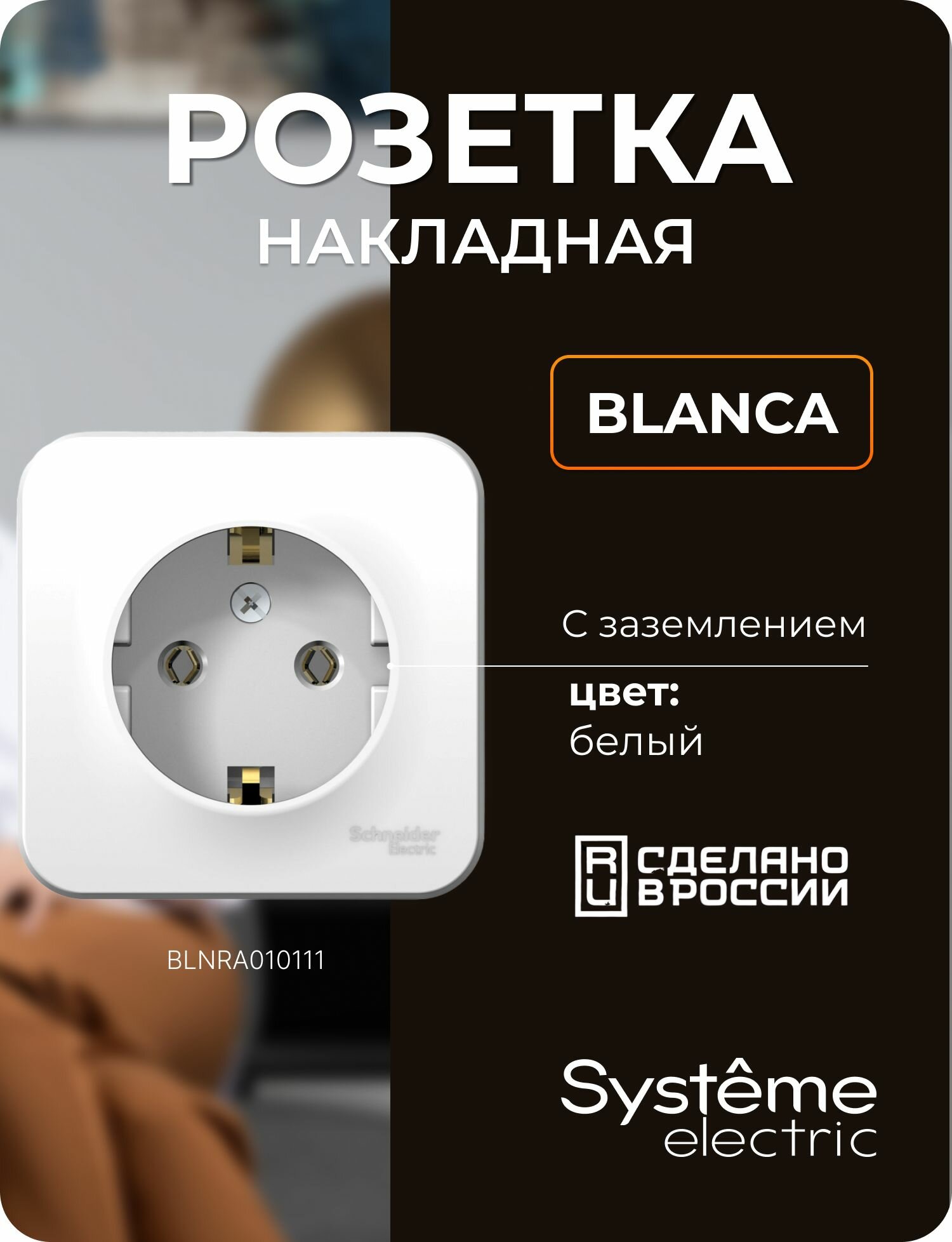 Розетка накладная Schneider Electric Blanca белая с заземлением для открытой проводки BLNRA010111