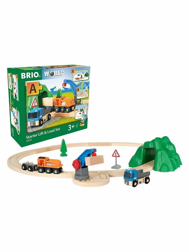 BRIO Стартовый набор грузовой поезд, деревянный поезд с краном-33878