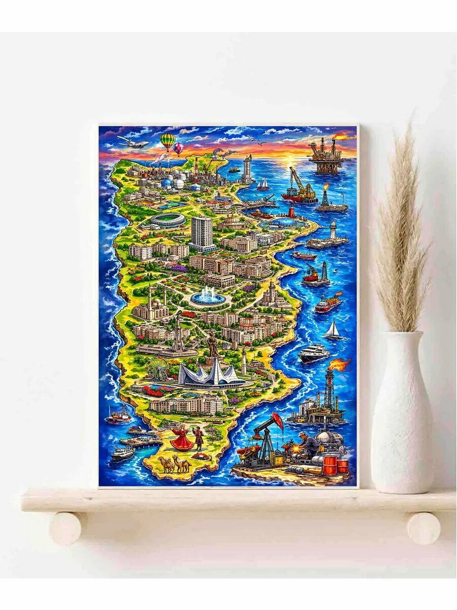 Сумгаит, Азербайджан, Fantasy Map, Карта, Плакат 30x42см