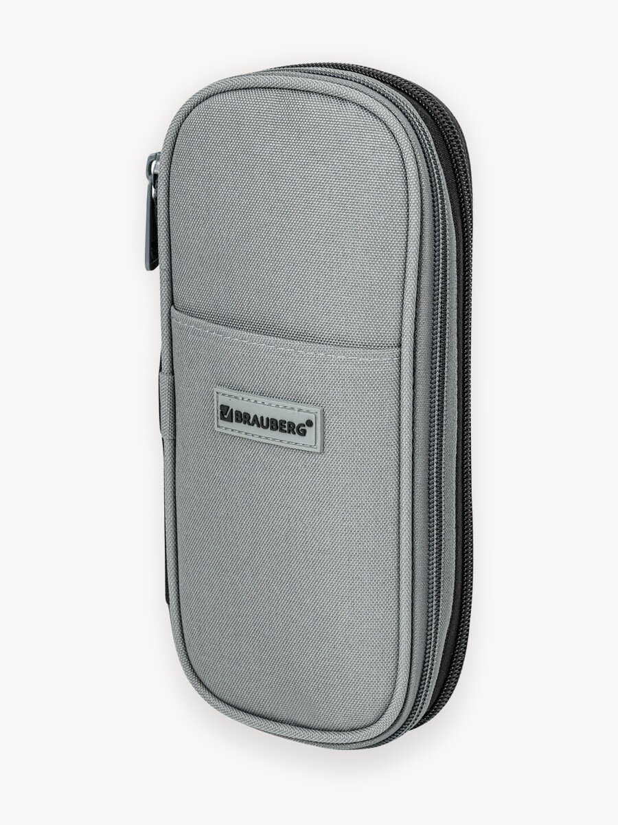 Пенал-косметичка школьный для ручек, карандашей Brauberg, полиэстер, 22х10х3см, черный, 271561