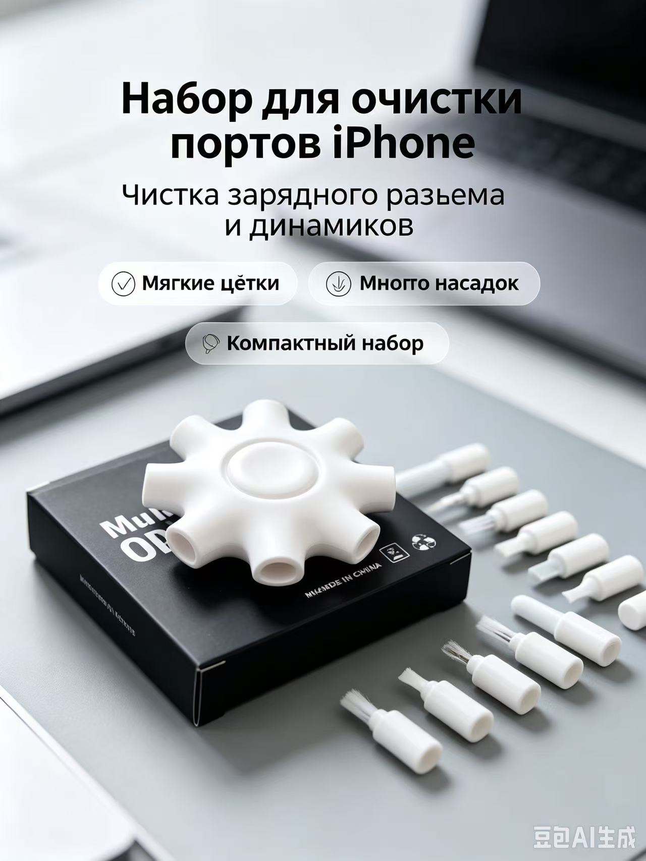 Набор для очистки смартфона, щетки для чистки зарядного разъёма, динамиков и наушников, комплект сменных