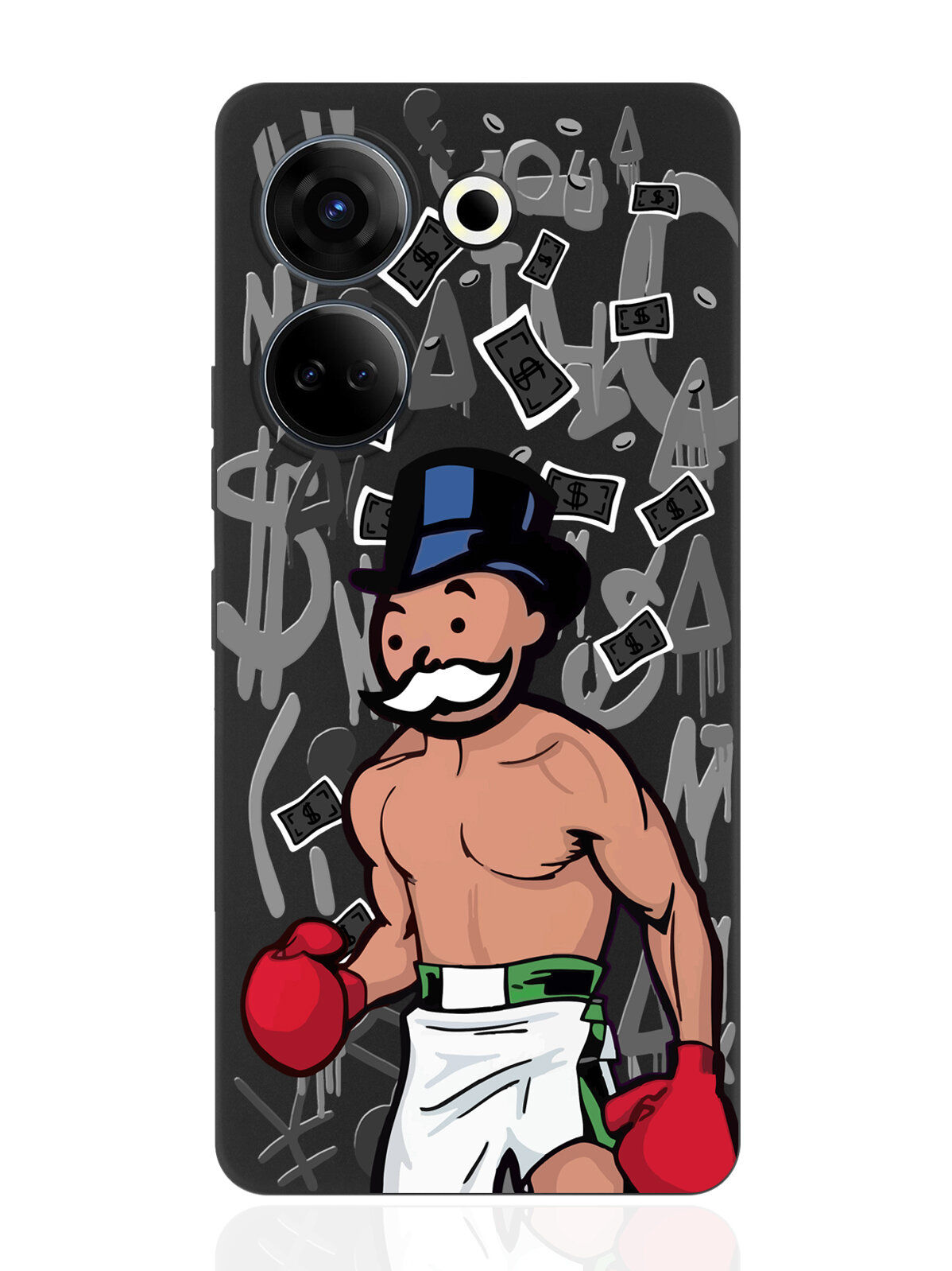 Чехол для смартфона Tecno Camon 20/ 20 Pro 4G черный силиконовый Monopoly Boxing/ Монополия Боксер