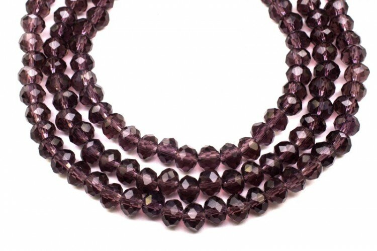 Бусина стеклянная Рондель 6х4мм, цвет фиолетовый, прозрачная, 507-034, 10шт