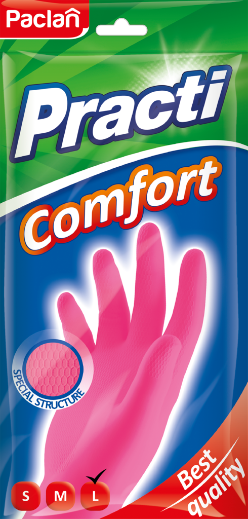 Перчатки хозяйственные PACLAN Practi Comfort резиновые, с хлопковым напылением р. L, розовые Арт. 407768