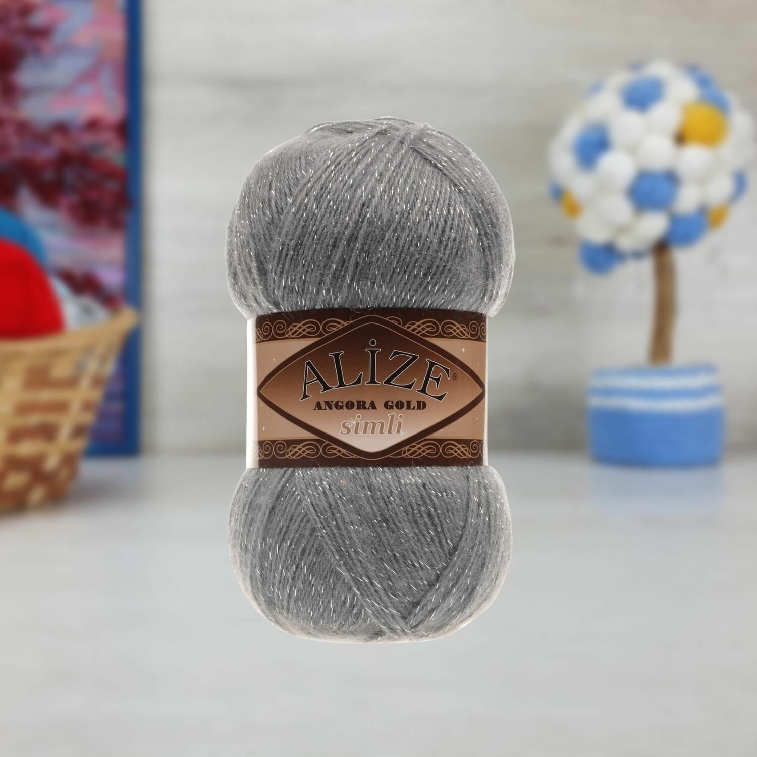Пряжа ALIZE ANGORA GOLD SIMLI, средне-серый - 87, 5% металлик, 20% шерсть, 75% акрил, 5 мотков, 100 г, 500 м.