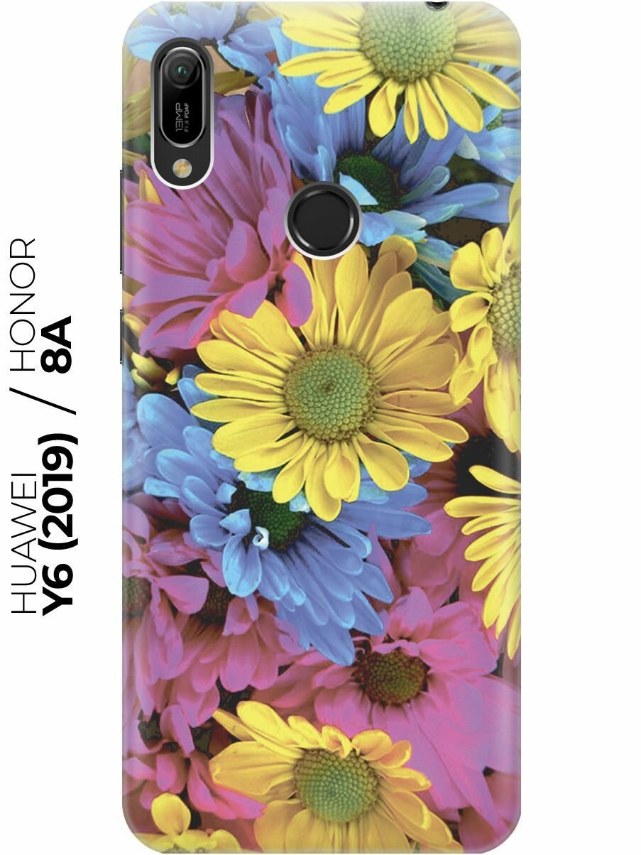 Силиконовый чехол Разноцветные ромашки на Honor 8A / 8A Pro / Huawei Y6 (2019) / Y6 Prime (2019) / Хонор 8а / 8а Про / Хуавей У6 2019 / У6 Прайм 2019