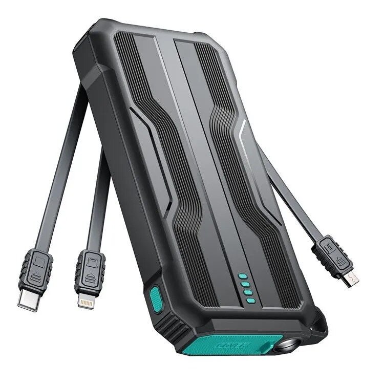 Внешний аккумулятор повербанк 10000 mah для телефона с встроенными кабелями 3в1 и фонариком