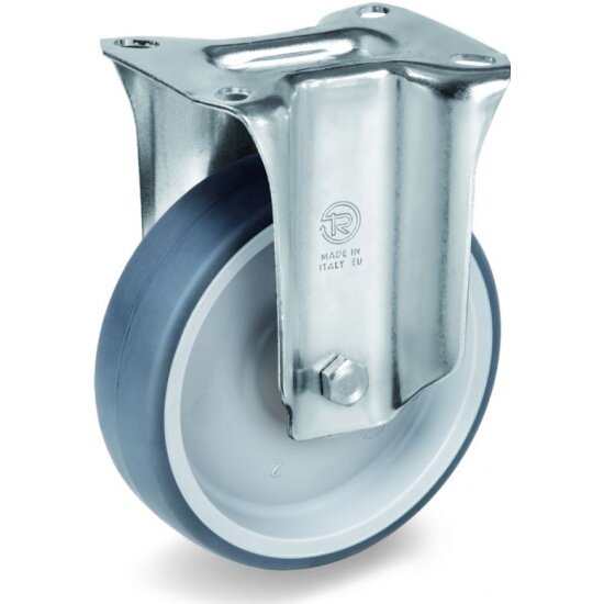 Колесо неповоротное Tellure Rota Колесо 715704, диаметр 150мм, грузоподъемность 140кг, термопластичная серая резина, полипропилен