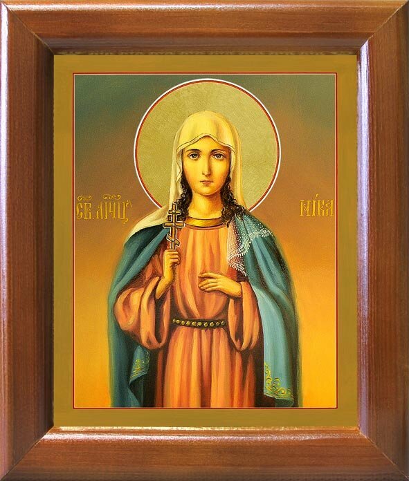 Мученица Ника (Виктория) Коринфская, икона в деревянной рамке 12,5*14,5 см