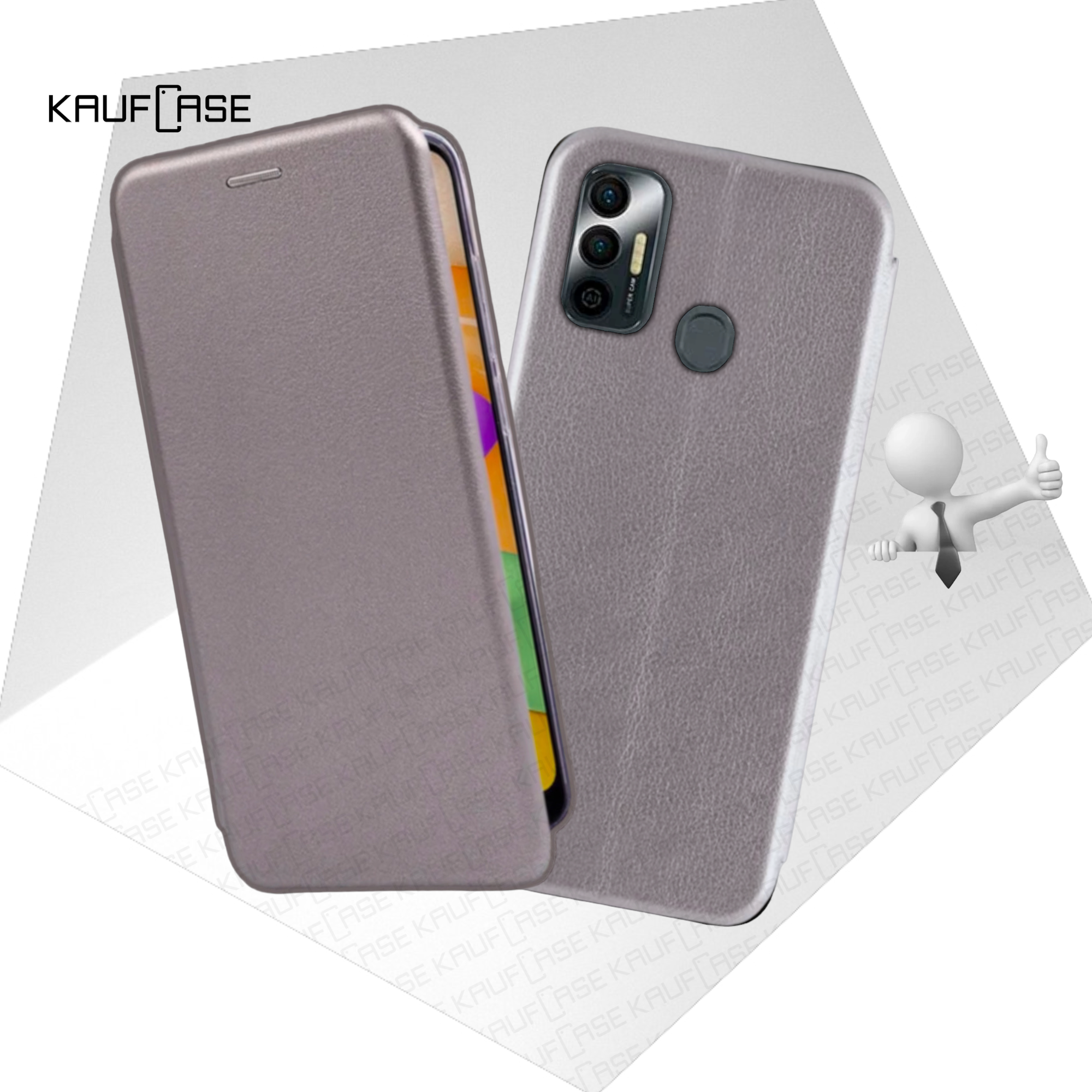 Чехол книжка для телефона Tecno Spark 7 (KF6n) (6.5"), серебро. Текстура под кожу