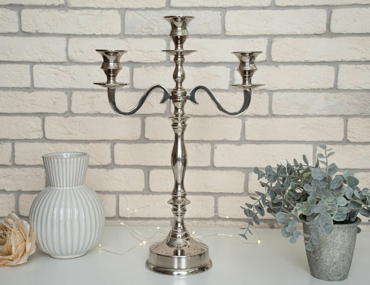 Канделябр донэтелло под 3 свечи, серебряный, 39 см, Koopman International A06931770