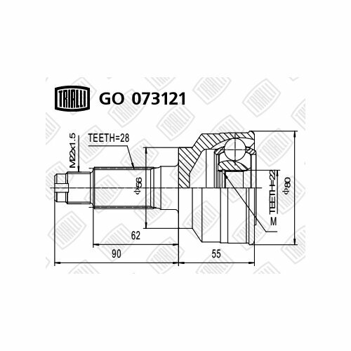 Ремкомплект шруса внешний для автомобиля Mazda Kia, TRIALLI GO 073121 (1 шт.)
