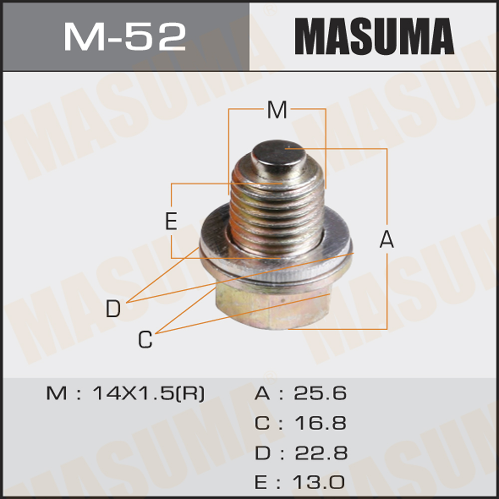 MASUMA M-52 пробка поддона\ Accent (Акцент) 95 / Elantra (Элантра) 96 / Sonata (Соната) 94 / tucson 04