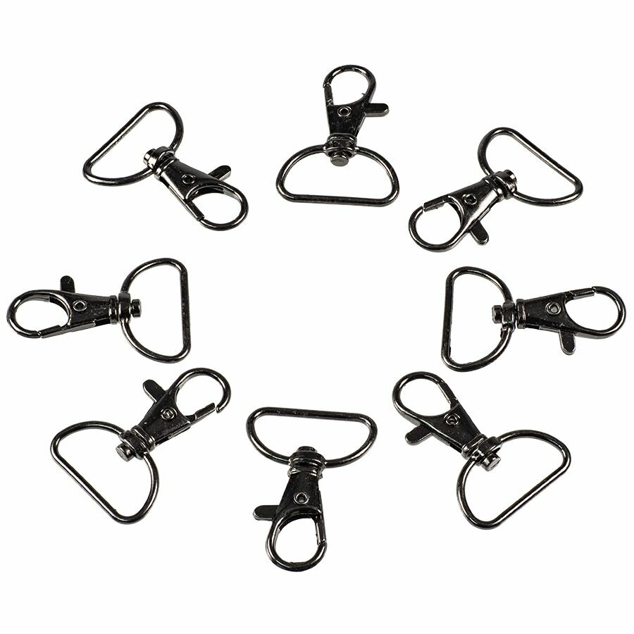 Карабин металлический для сумок и рукоделия 40 мм, темный никель (Bl-Ni), 8 шт.