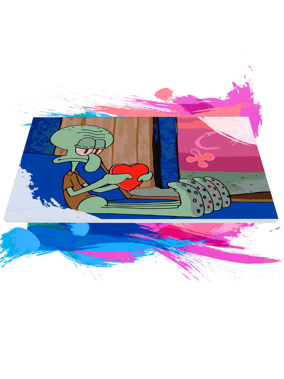 Картина по номерам на холсте День святого Валентина - Сквидвард грустит с валентинкой, 40 х 60 см