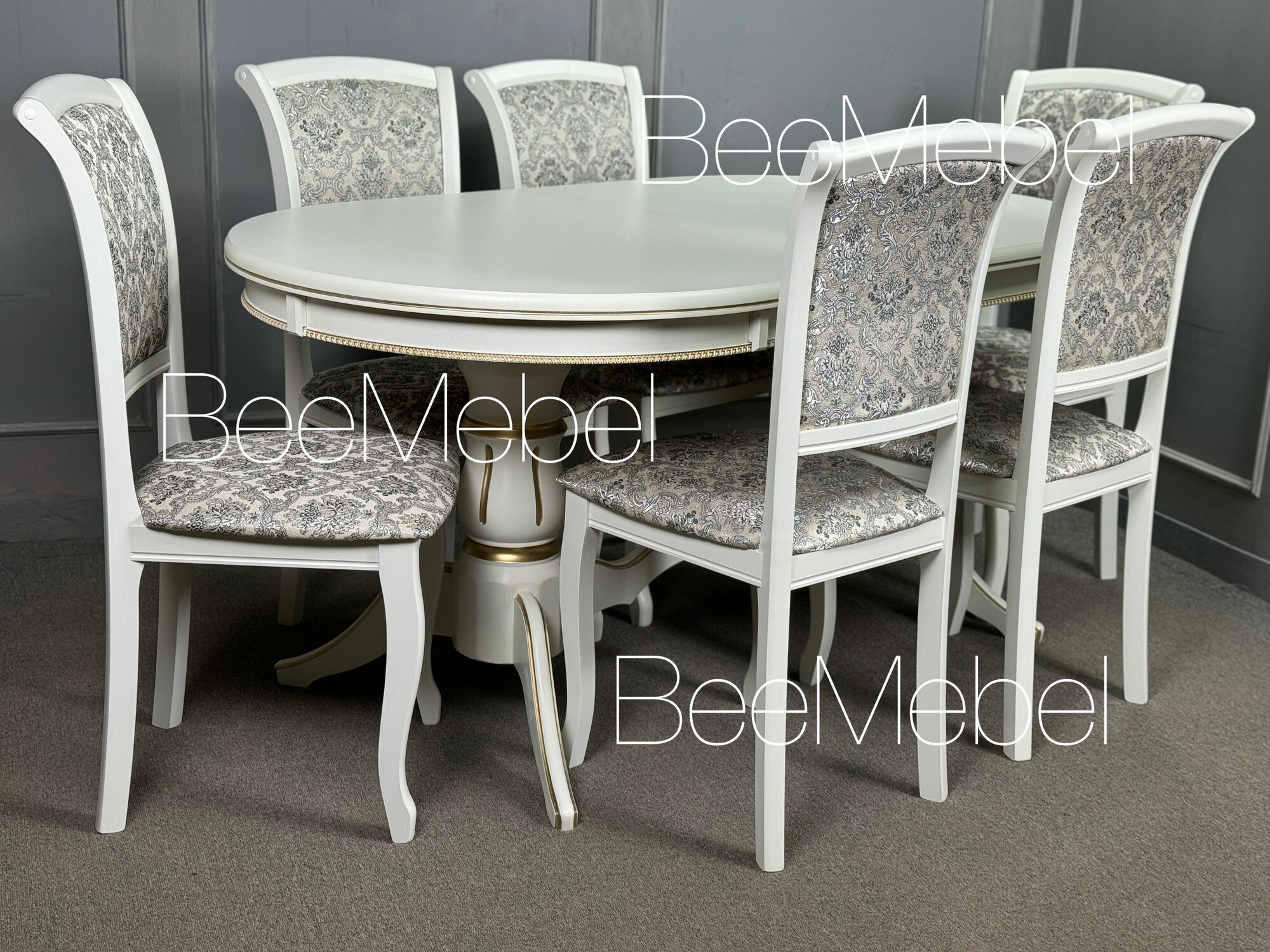 Обеденная группа, стол овальный обеденный раздвижной 160/90 см и 6 стульев