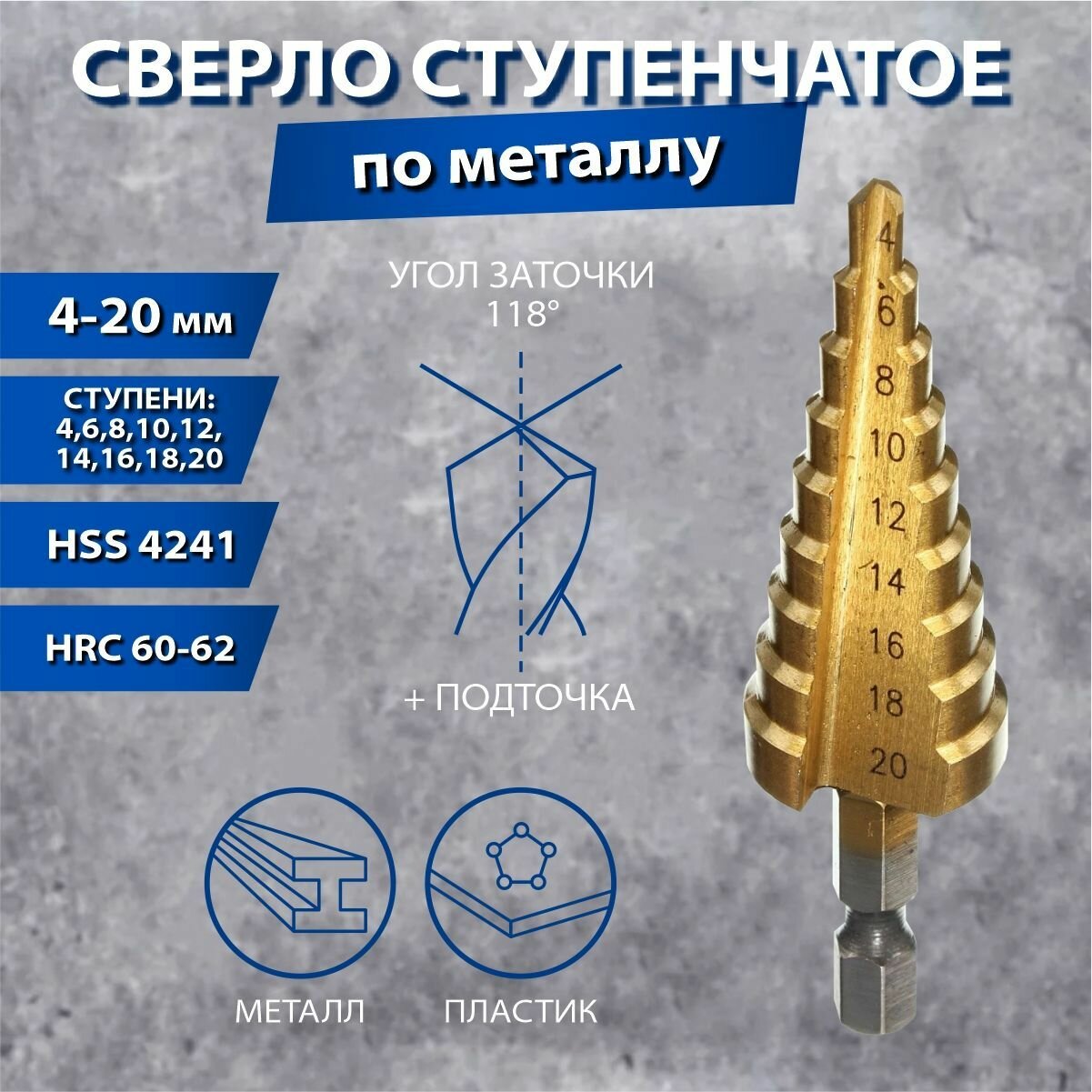 Сверло ступенчатое по металлу X-PERT (4-20 мм) / 23 февраля / подарок мужчине