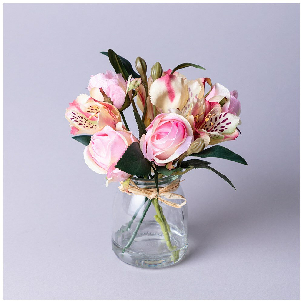 Букет искусственных цветов в круглой вазе H= 16 см