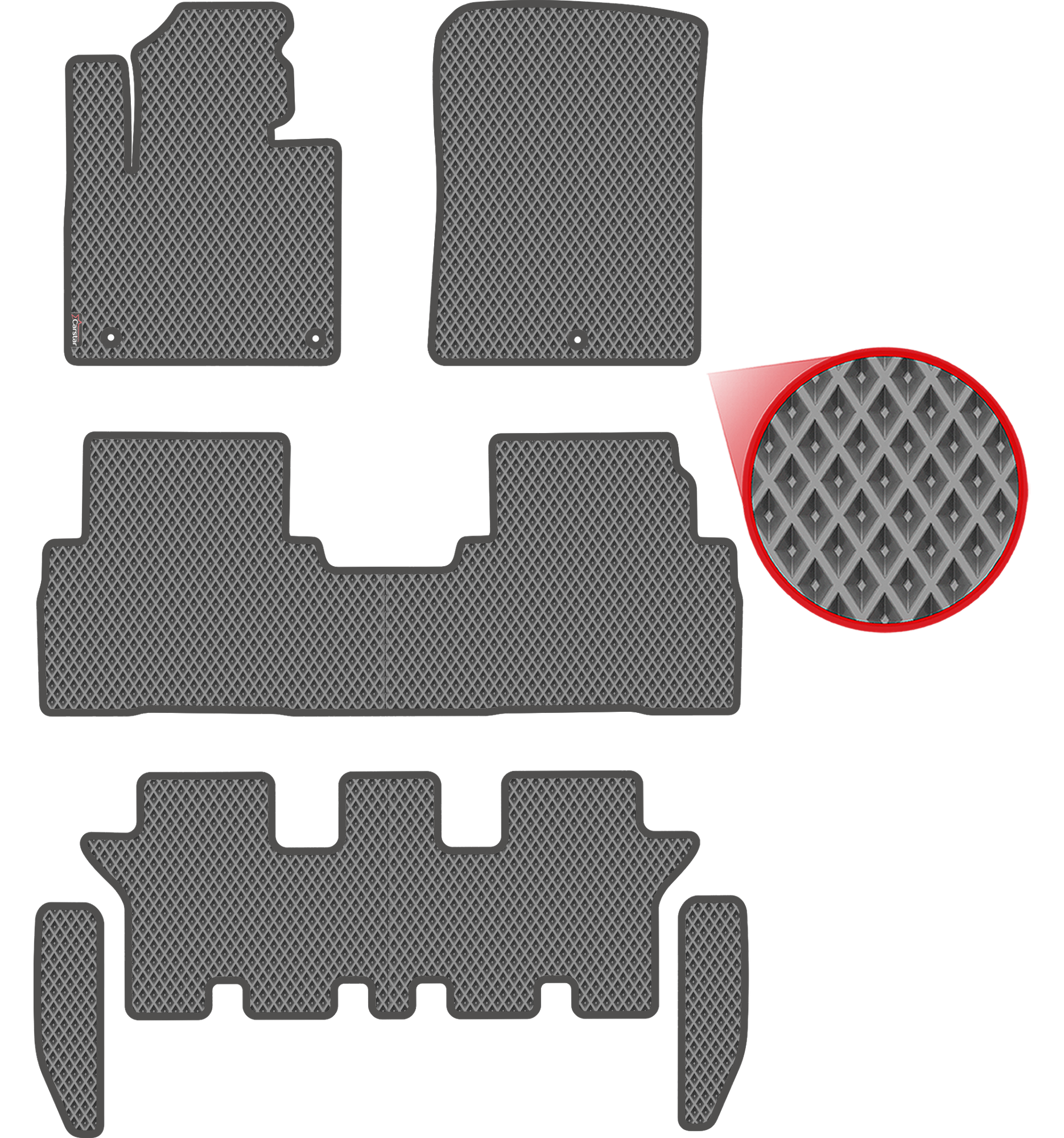 Автомобильные коврики EVA для Kia Sorento III Prime 3 ряда (2014-2020), серые с серым кантом, ячейка - ромб
