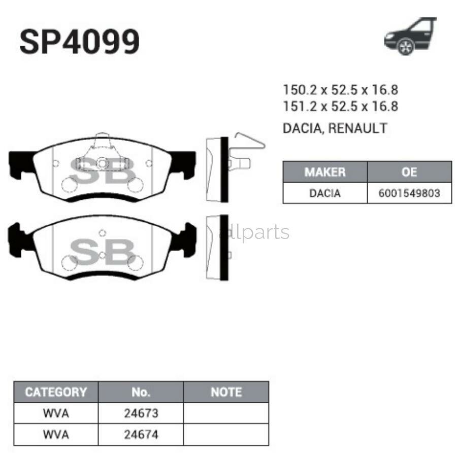 SANGSIN BRAKE SP4099 Колодки торм. дисковые Hi-Q DACIA LOGAN (LS) 10-
