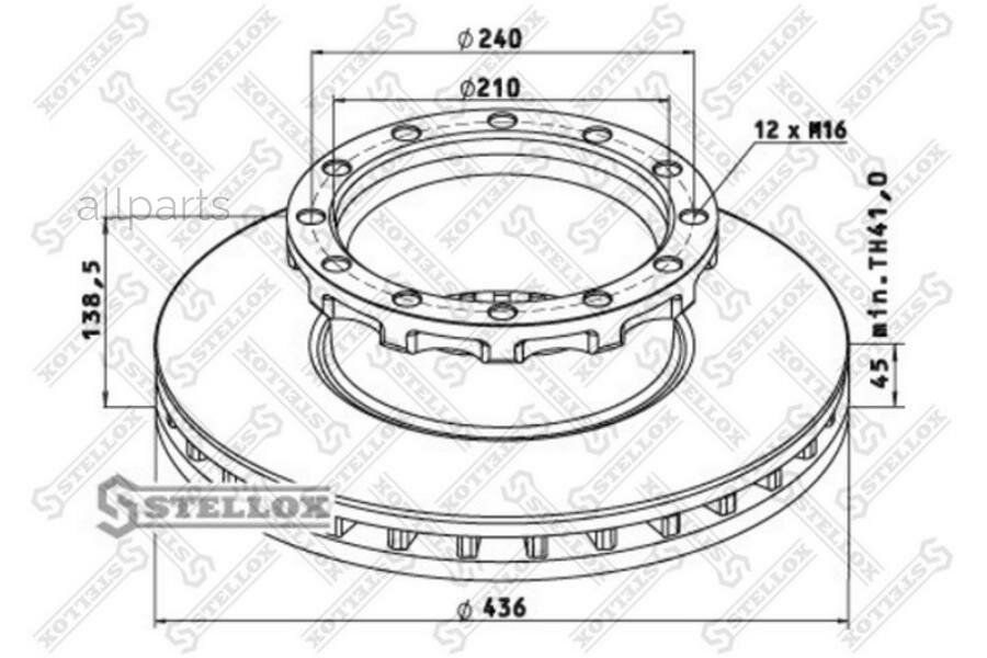 STELLOX 8500743SX диск торм. 1ШТ. !436/210x45/138 12n-240-M16\Iveco180-440E.38/42/47/52 4196457->