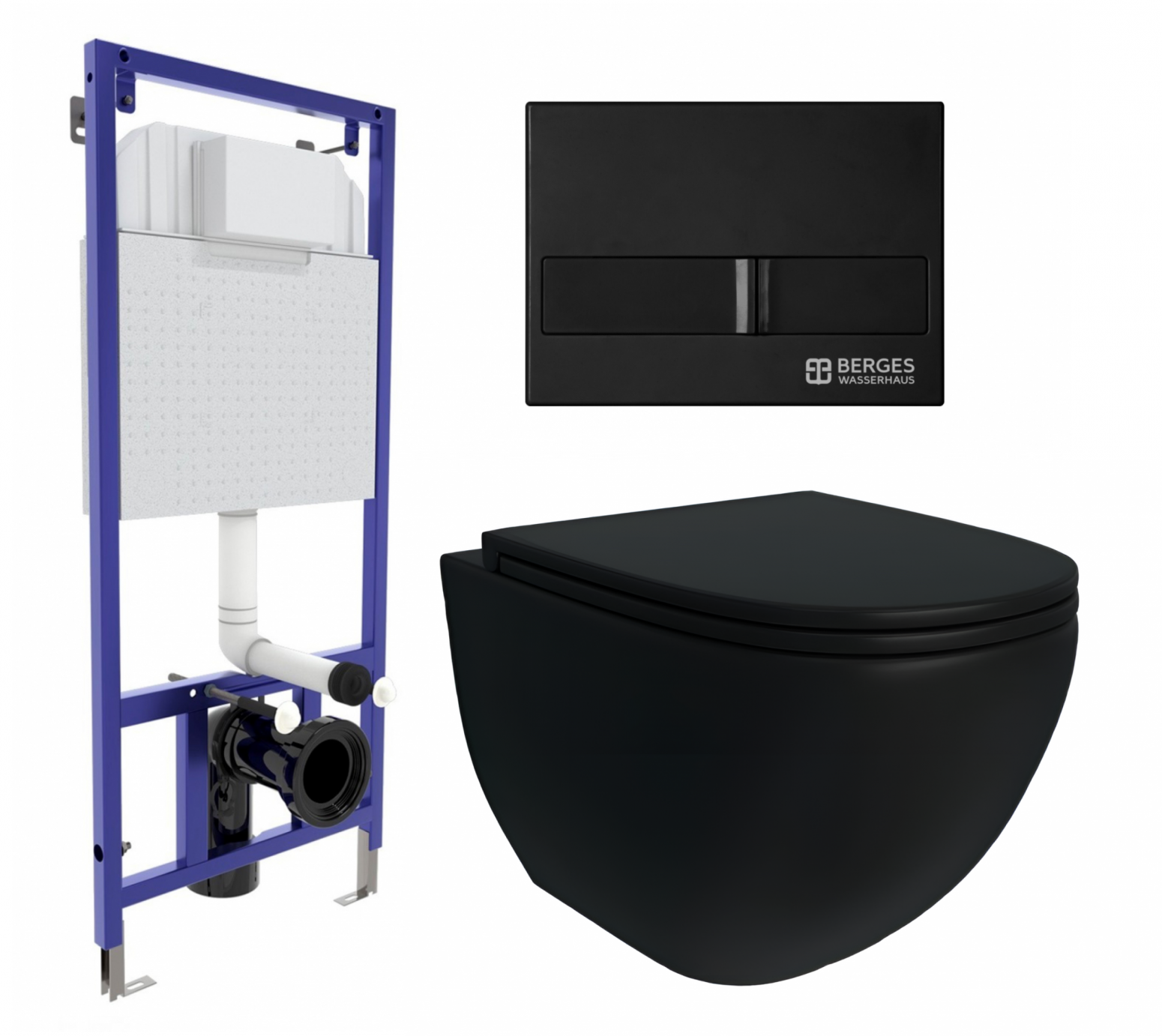 Комплект 3 в 1 инсталляция Berges Wasserhaus Novum L5 + Унитаз подвесной Enio Unico BL черный EN4105055 + кнопка черная