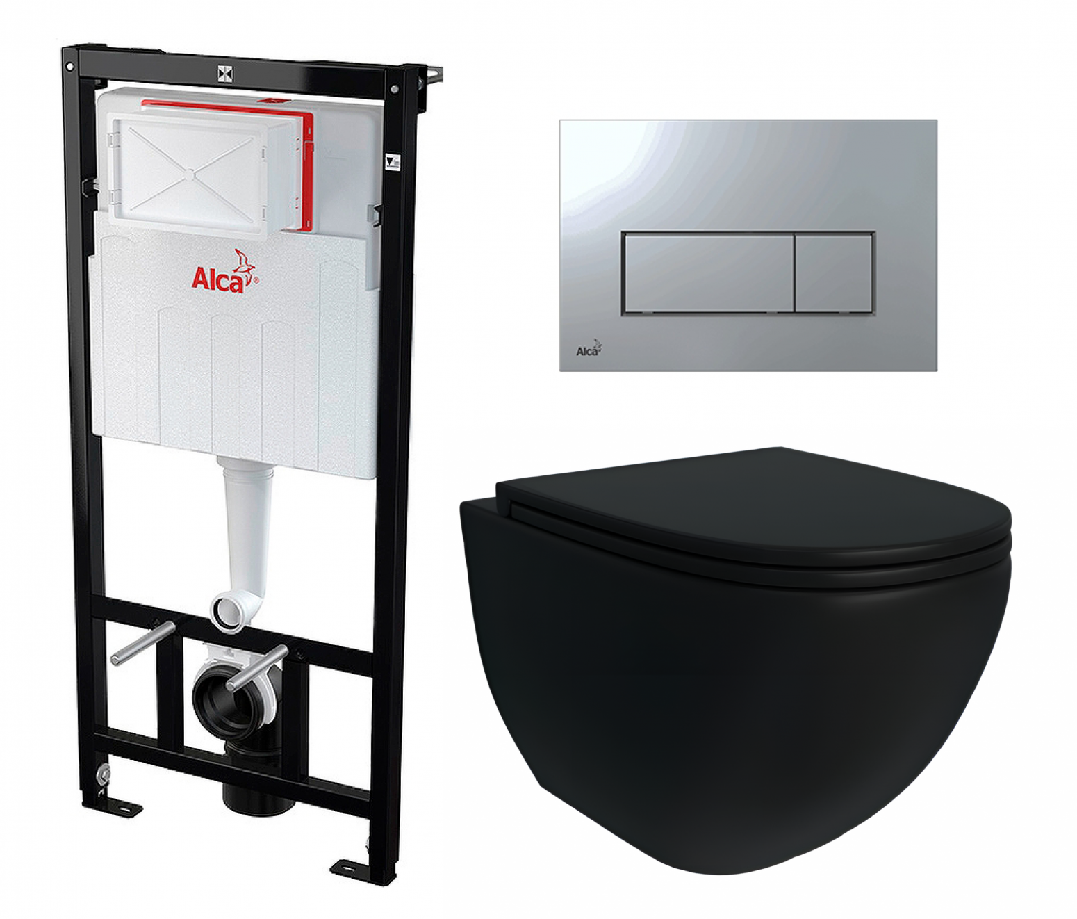 Комплект 3 в 1 инсталляция AlcaPlast + Унитаз подвесной Enio Unico BL черный EN4105055 + кнопка хром