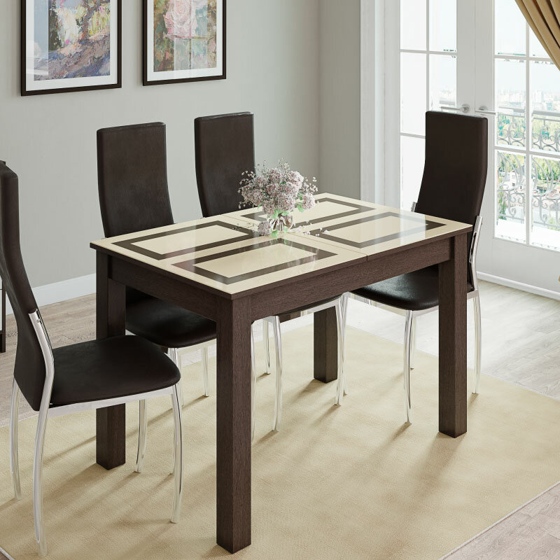 Стол кухонный раскладной Бруно 120,0х80,0х75,0 см, венге/рисунок плитка