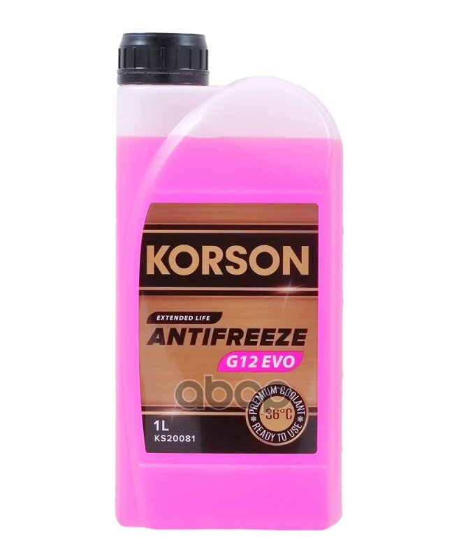 Антифриз, готовый раствор G12 EVO -36 розовый 1л Korson арт. KS20081