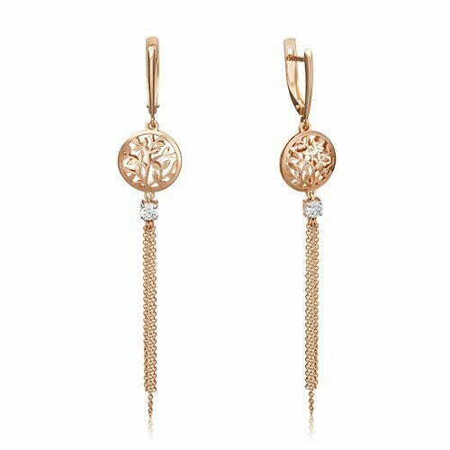 Серьги, красное золото, 585 проба, фианит