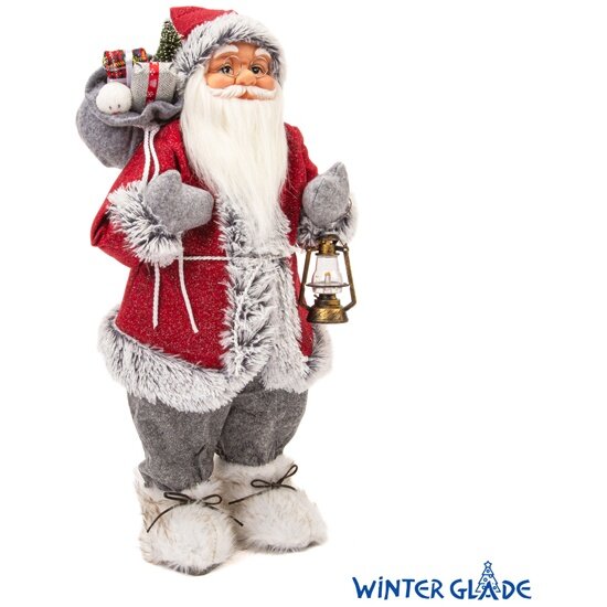 Фигурка новогодняя Winter Glade Дед Мороз с фонарем, 60 см, красный, серый