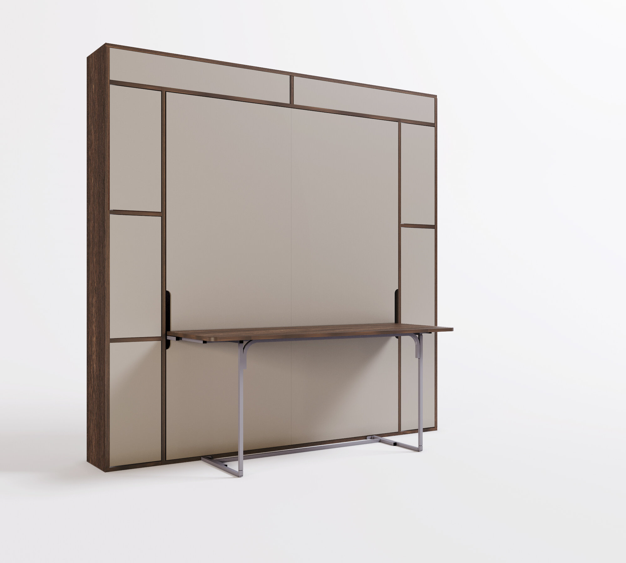 Шкаф кровать-трансформер со столом Летто Таволо 1600 Форма с расширенными полками Космо