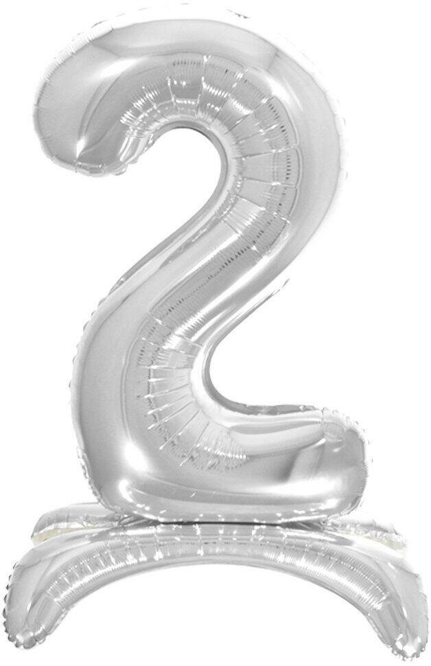 Шар (32'/81 см) Цифра, 2 на подставке, Серебро, 1 шт. в упак.