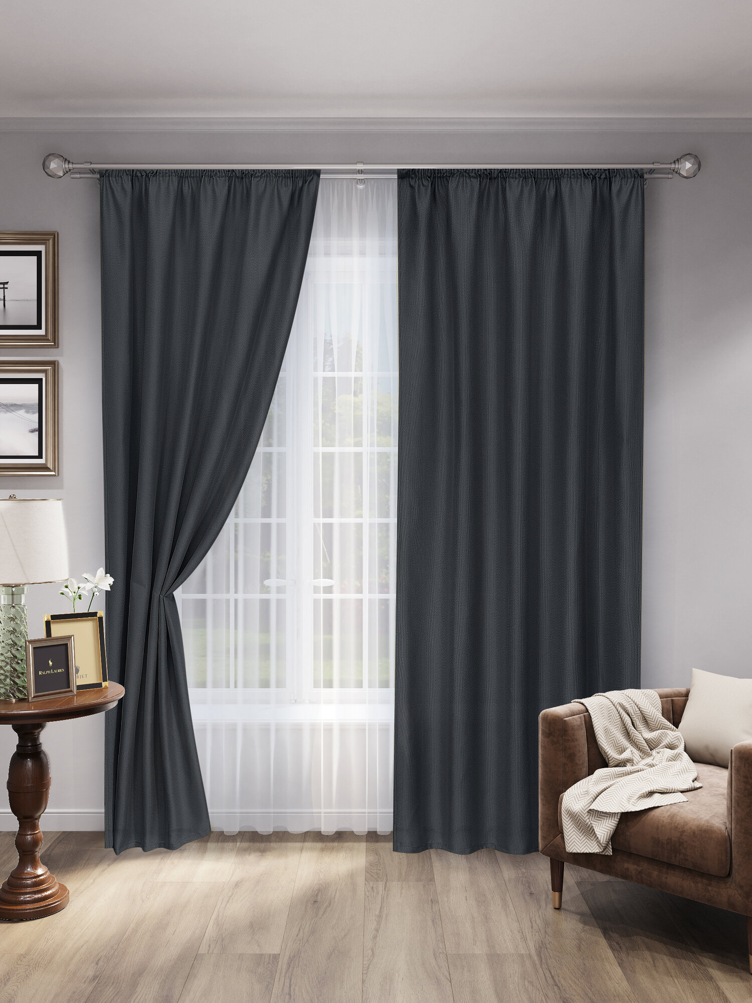 Плотные шторы 250x240 Рогожка Димаут, 2 штуки в комплекте