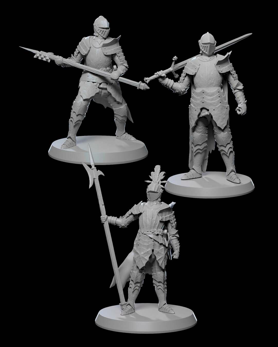 Набор из 3 разных миниатюр рыцарей в тяжёлом доспехе в масштабе 75мм, миниатюра для настольных игр DnD, Pathfinder