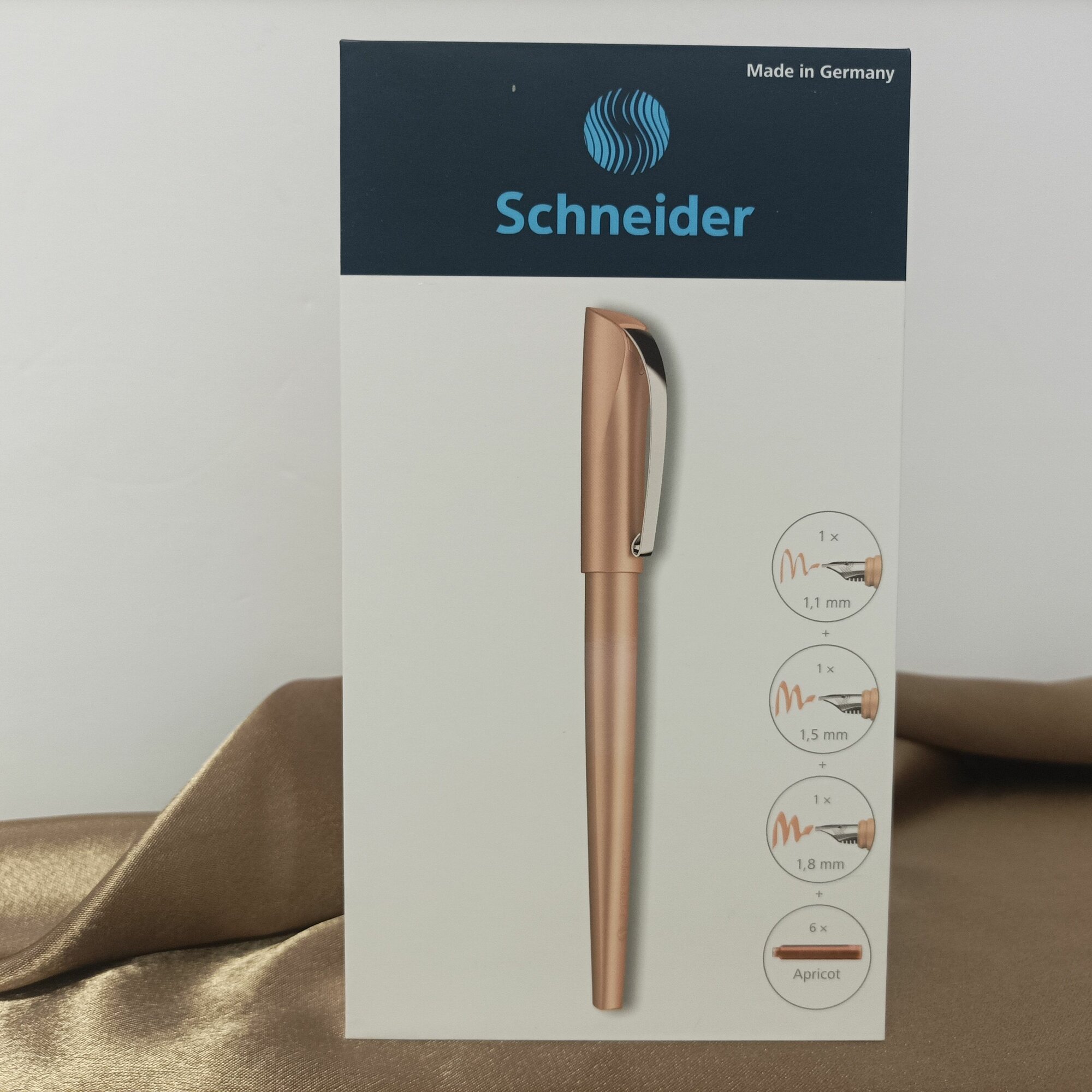 Набор с перьевой ручкой для каллиграфии Schneider, 3 пера, 6 картриджей, цвет абрикосовый